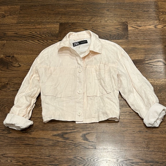 Zara | Jackets & Coats | Zara Cream Linen Blend Lined Crop Jacket ...